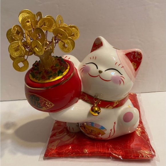 Accents | Lucky Cat With Led Coin Tree Maneki Neko Yakushi Kiln Mino ...